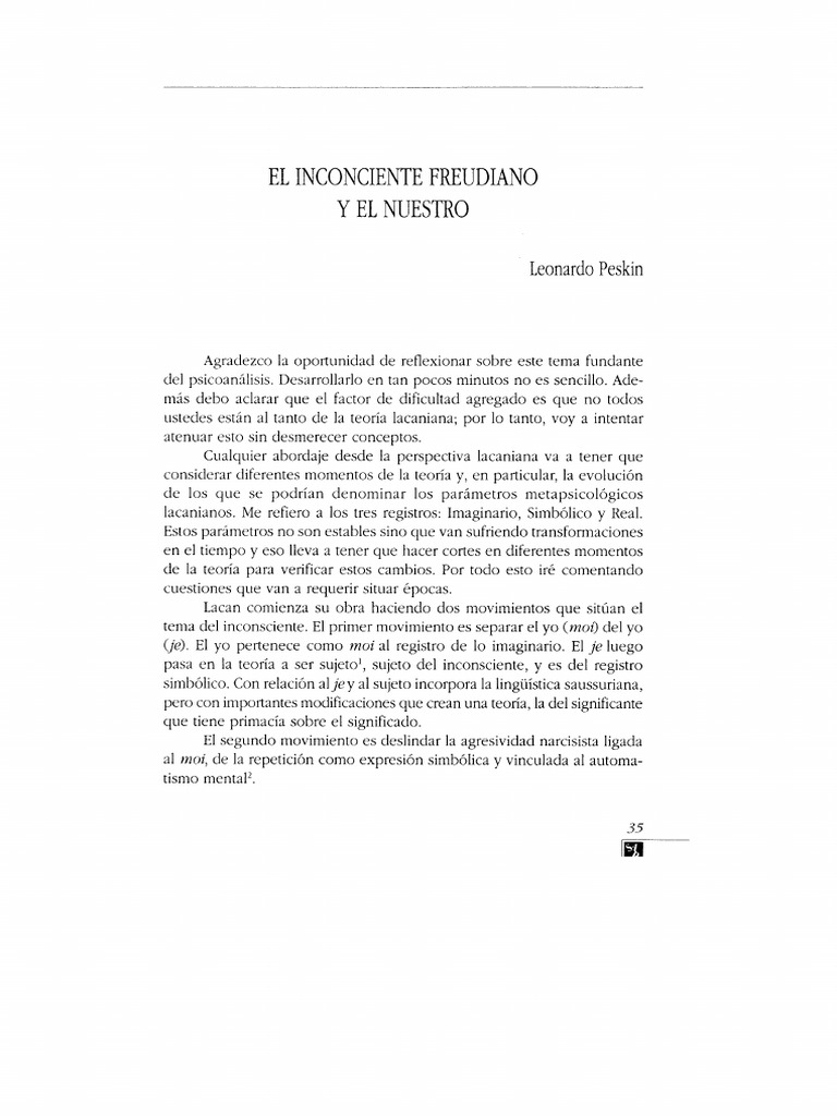 Inconsciente freudiano y lacaniano | PDF | Mente inconsciente | Jacques ...