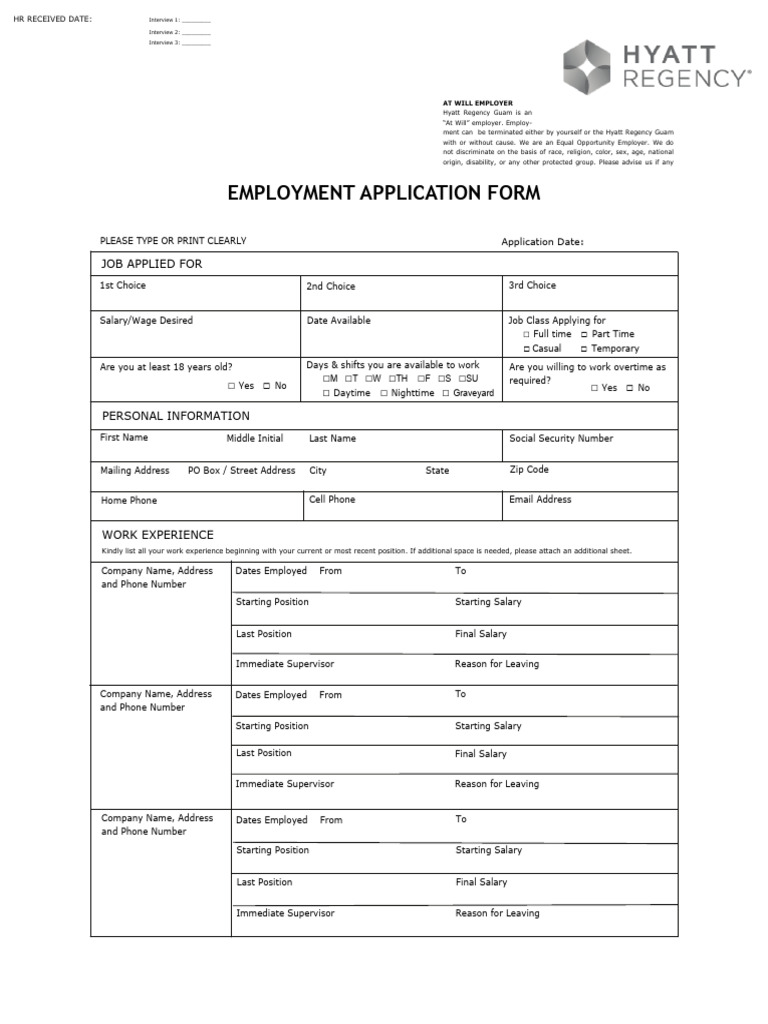 Hyatt Employment Application Form New Logo | PDF | Race And Ethnicity ...