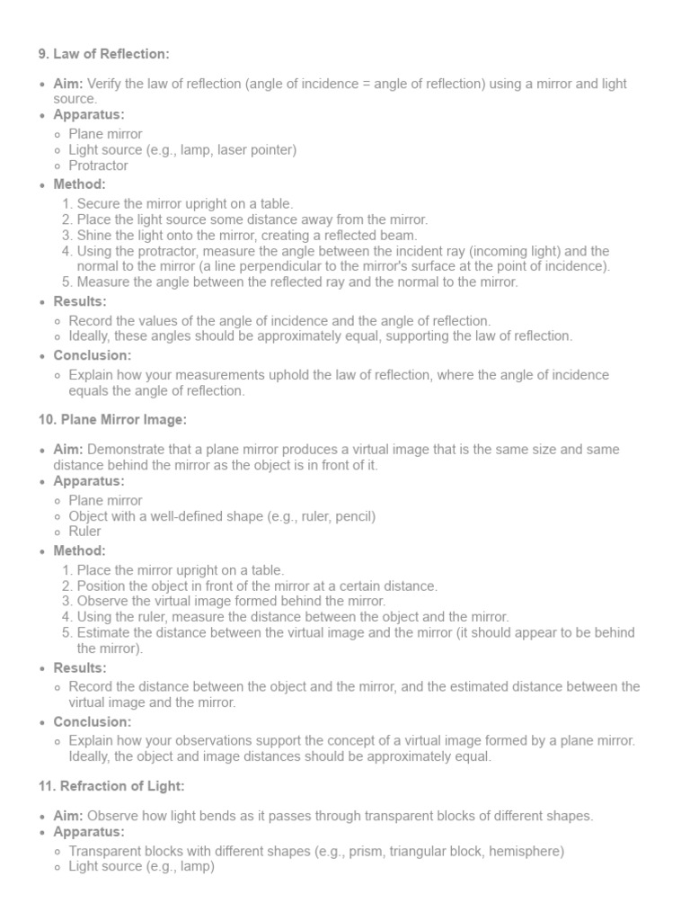 Physics _ Olevel_Experiments3 | PDF | Mirror | Reflection (Physics)