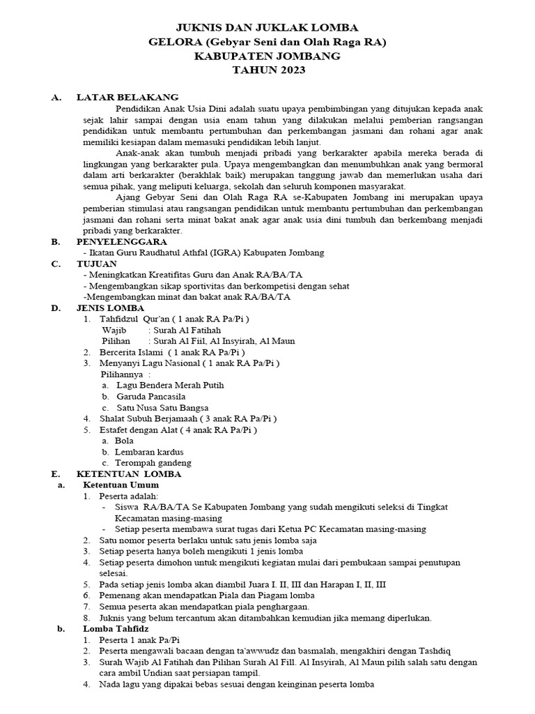 Juknis Dan Juklak Lomba Jombang | PDF