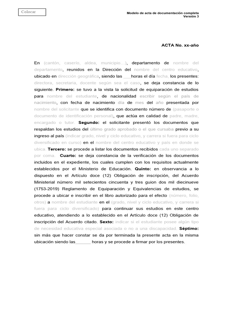 Modelo de Acta Documentacion Completa - V3 | PDF