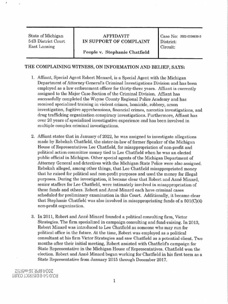 Stephanie Chatfield Affidavit For Complaint | PDF | 501(C) Organization