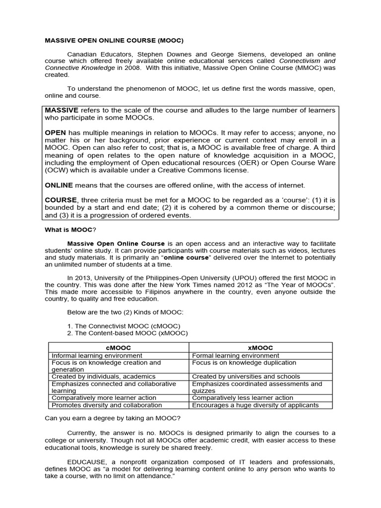 MOOC Notes and Activity | PDF | Massive Open Online Course ...