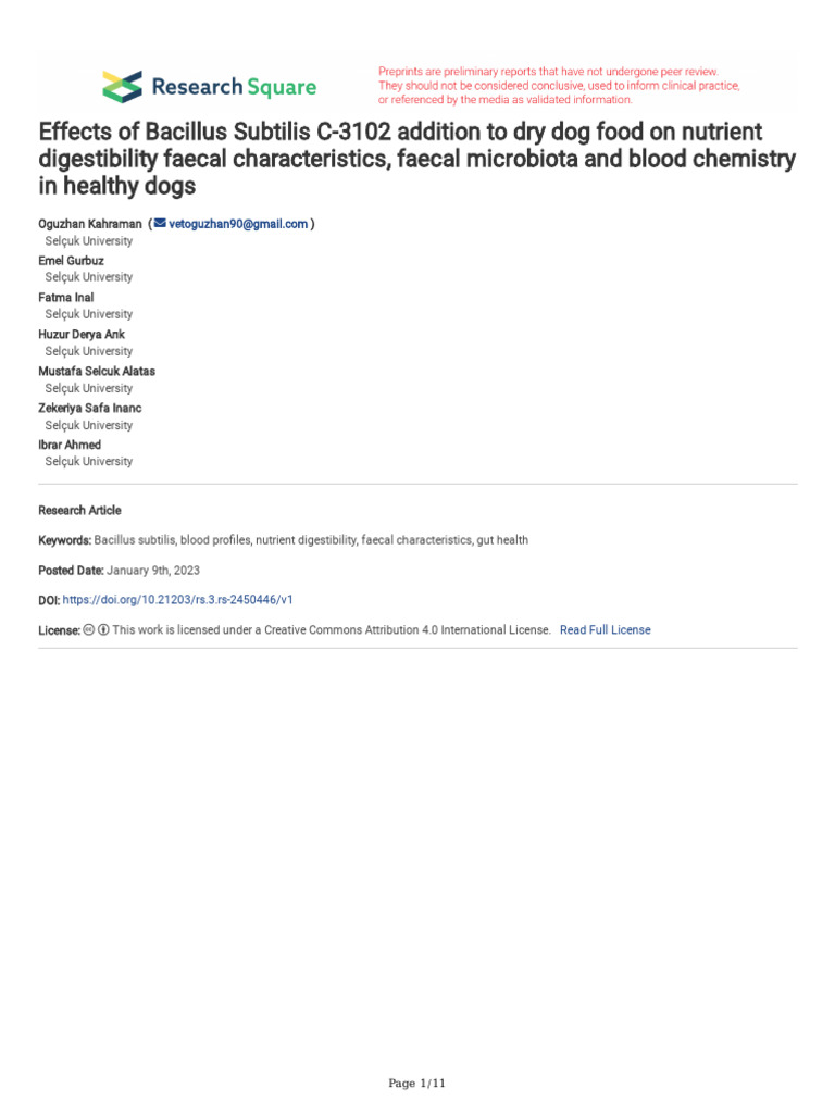 Dog Probiotics: Bacillus Subtilis Benefits | PDF | Digestion | Biology