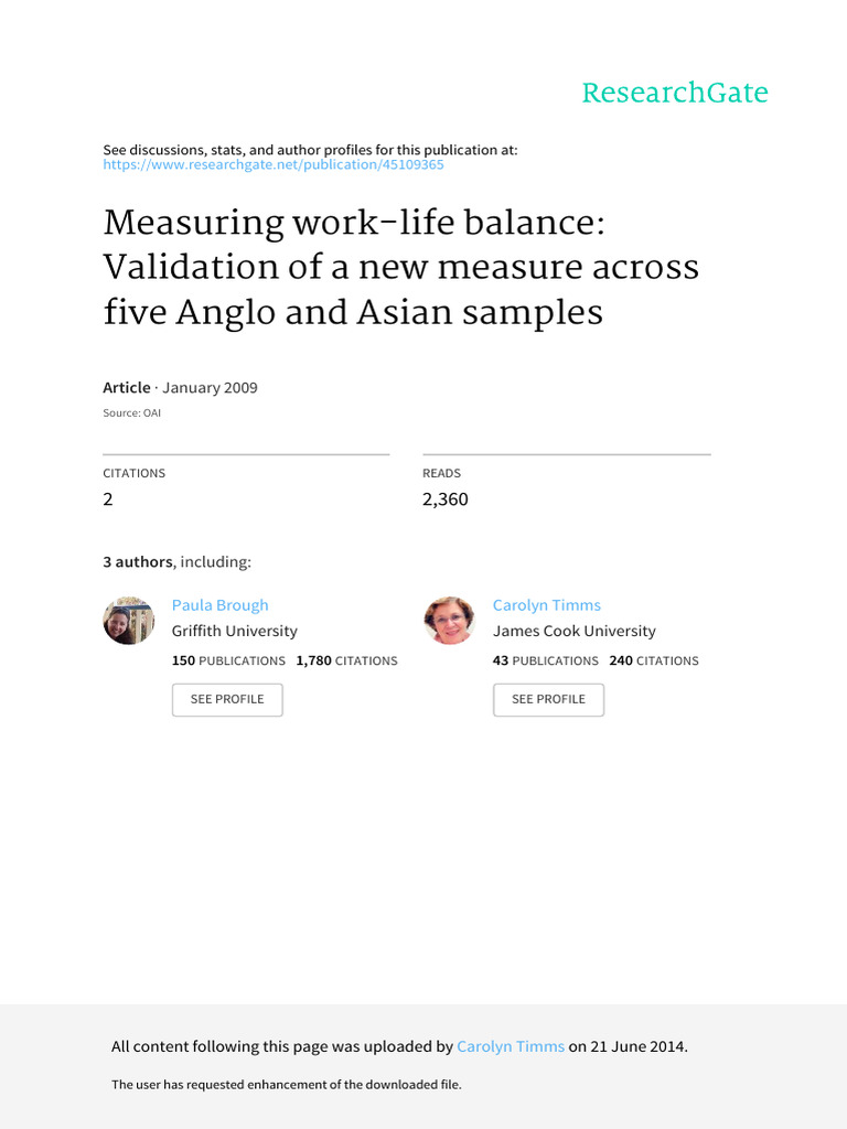Work-Life Balance Measure Validation | PDF | Survey Methodology | Job ...