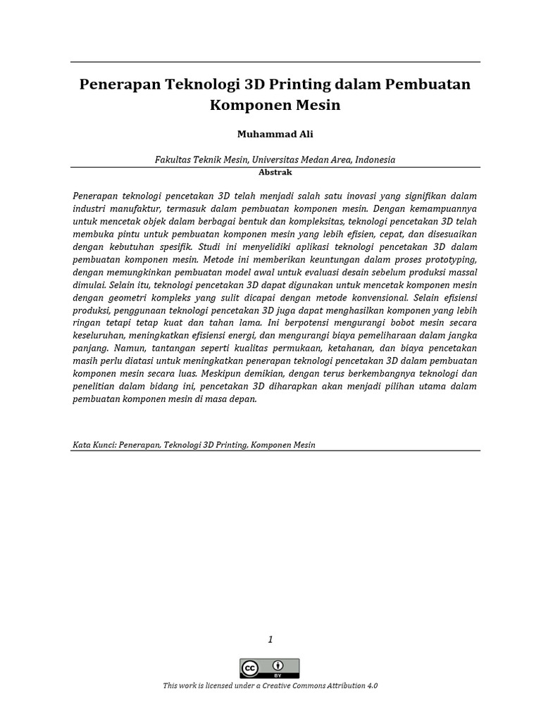 Penerapan Teknologi 3D Printing Dalam Pembuatan Komponen Mesin | PDF