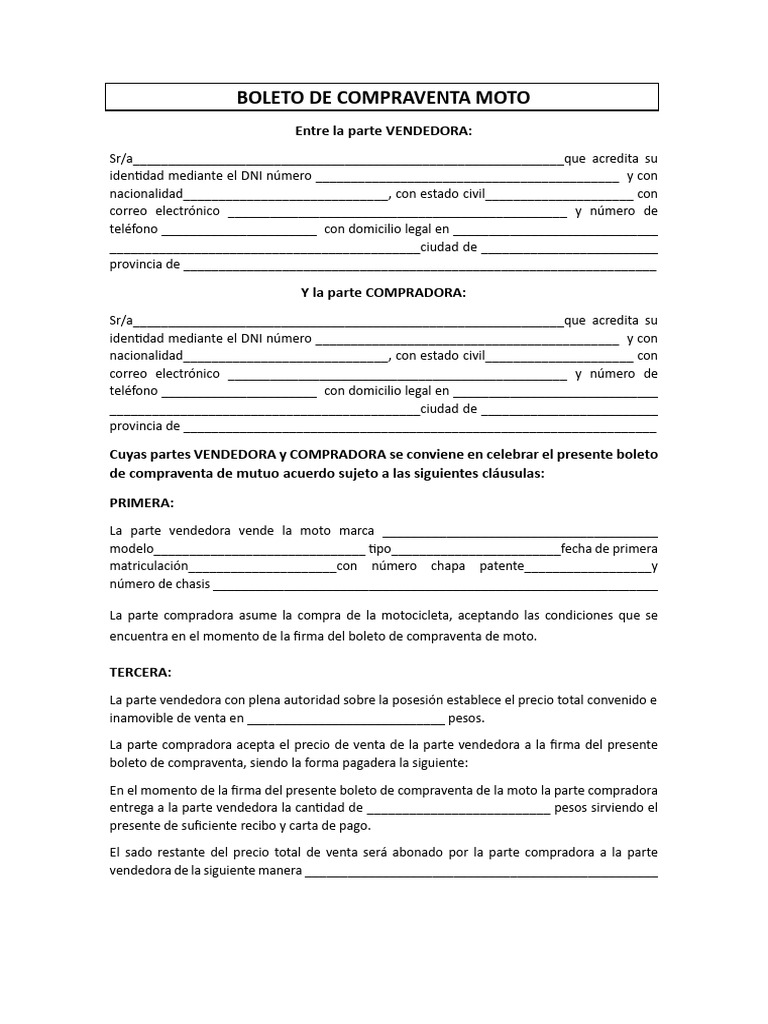 Boleto de Compraventa Moto | PDF | Derecho privado | Consentimiento