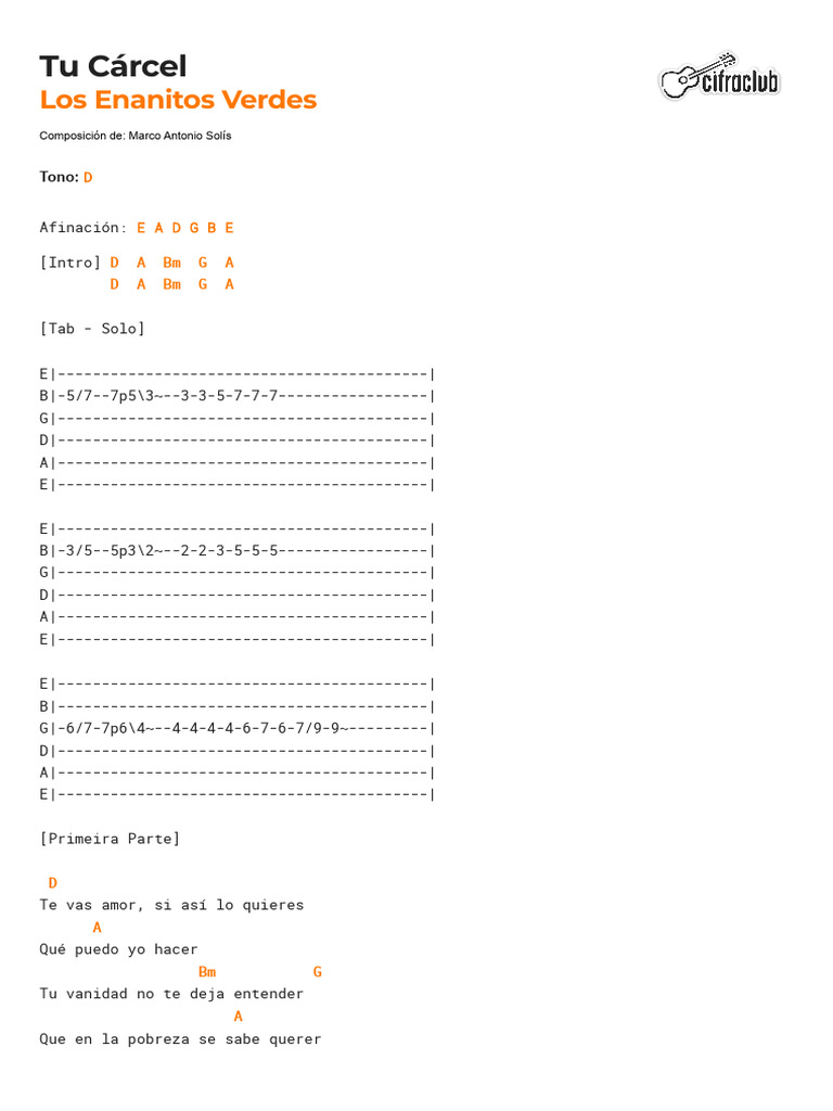 Acordes de "Tu Cárcel" - Enanitos Verdes | PDF