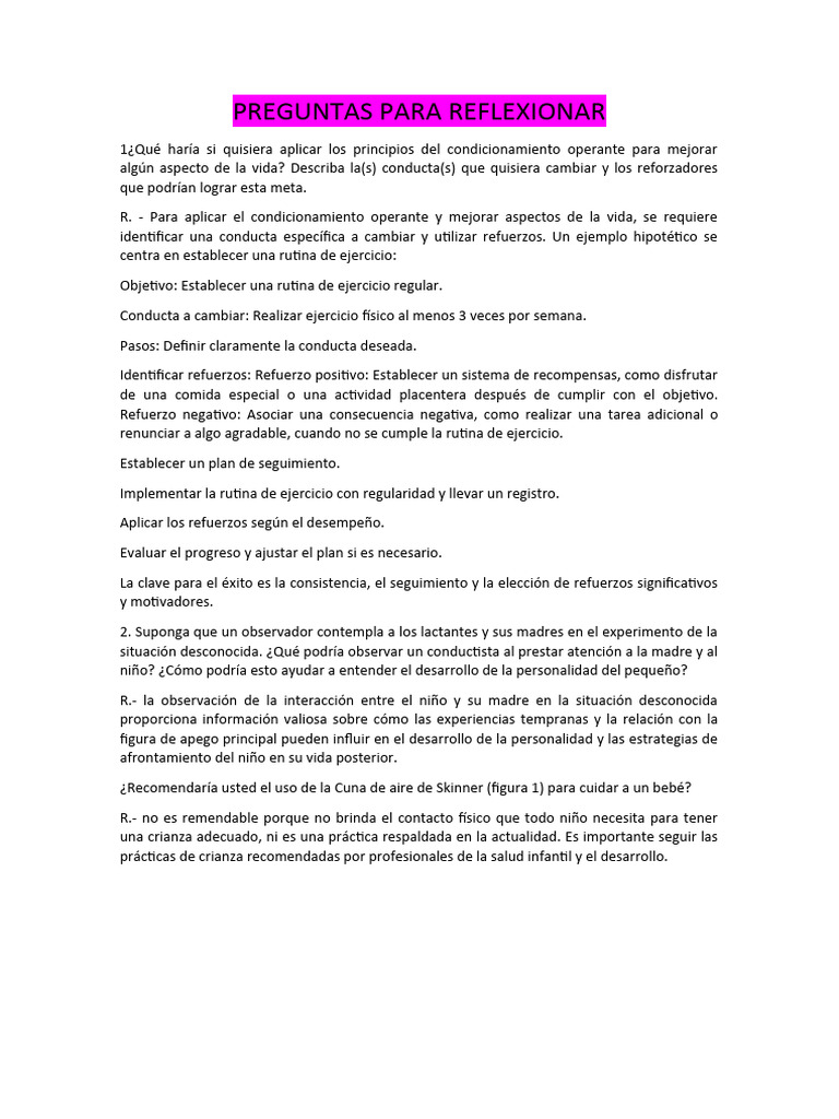 PREGUNTAS PARA REFLEXIONAR | PDF | Comportamiento | Psicología de la ... PREGUNTAS PARA REFLEXIONAR | PDF | Comportamiento | Psicología de la ...