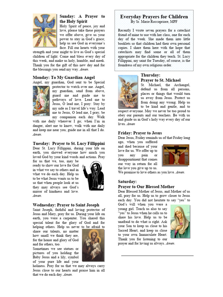 Daily Catholic Prayers for Kids | PDF | Prayer | Mary, Mother Of Jesus