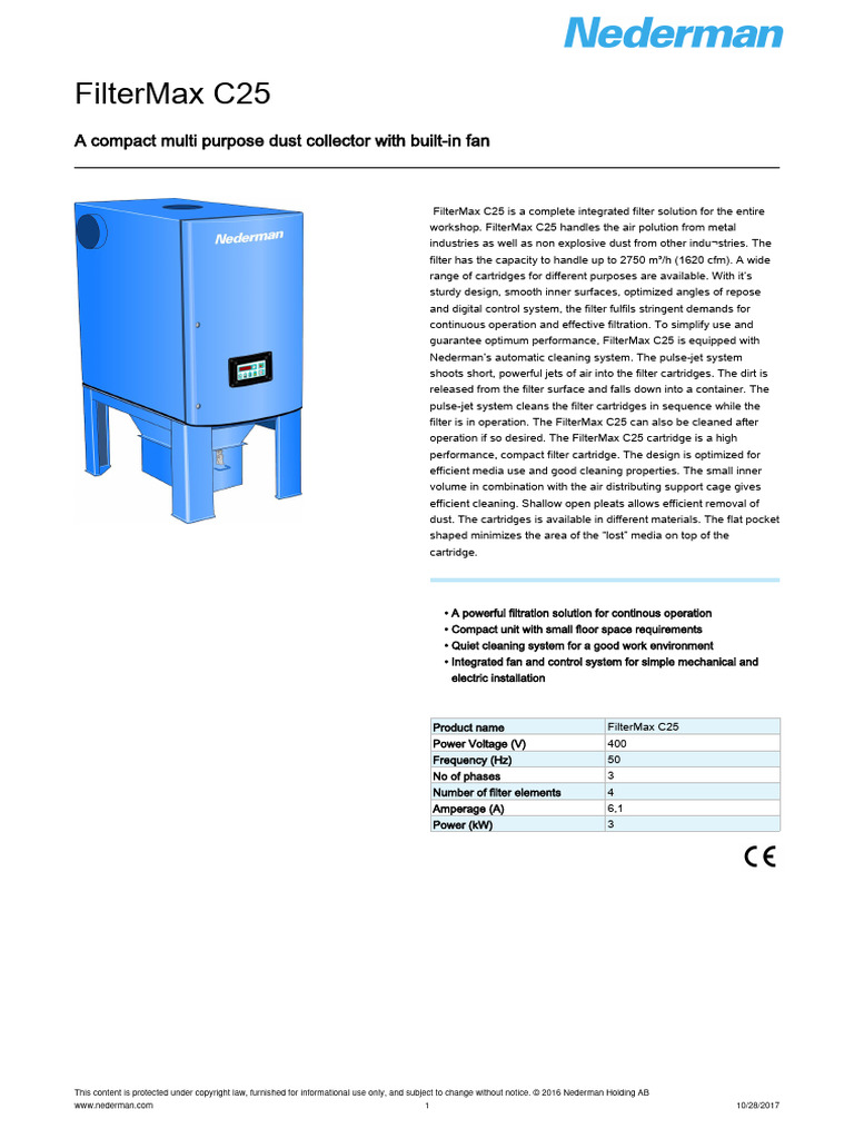 NEDERMAN FilterMax C25 | PDF | Pipe (Fluid Conveyance) | Filtration