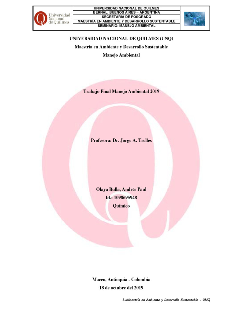 Trabajo Final Manejo Ambiental 2019 Andres Olaya | PDF | Entorno natural | Ecosistema