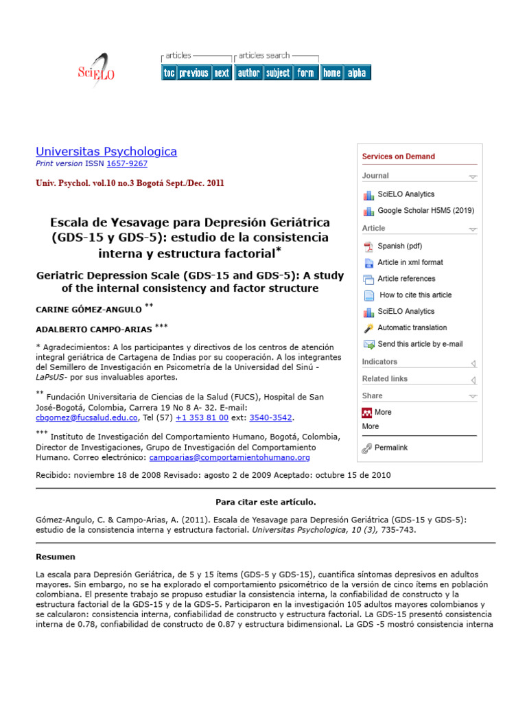 GDS-5 vs GDS-15: Consistencia y Estructura | PDF | Depresión (estado de ánimo) | Alfa de Cronbach