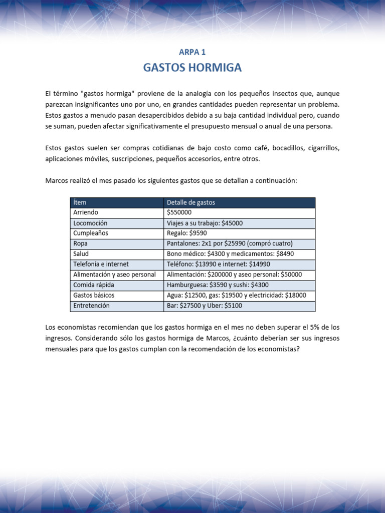 GastohormigaMTAE02 O2024 U1 ARPA1 Gastos Hormiga | PDF