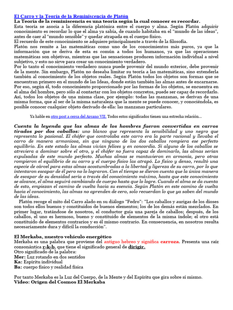 El Carro y La Teoría de La Reminiscencia de Platón | PDF | Alquimia ...