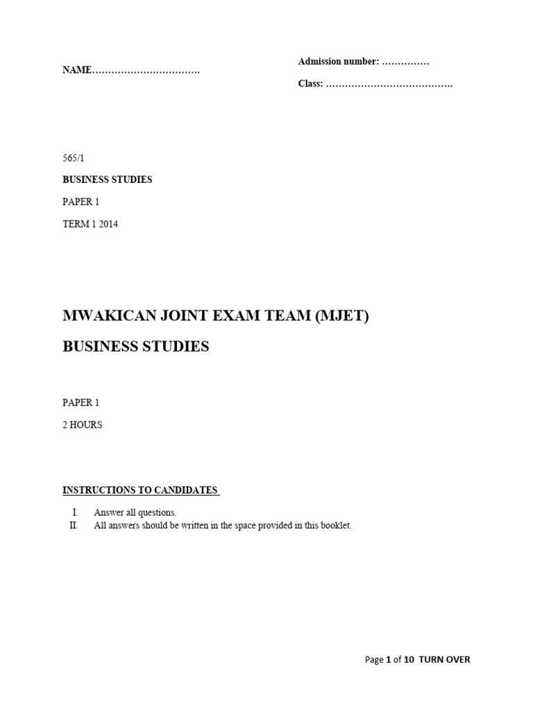 Cs2-782021-Atika School-5172016 - f4 Business Studies Paper 1 | PDF ...