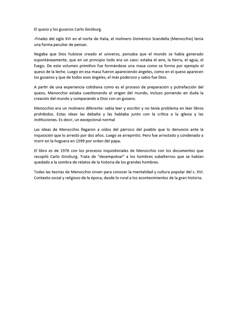 Menocchio: Ideas y condena en el XVI | PDF