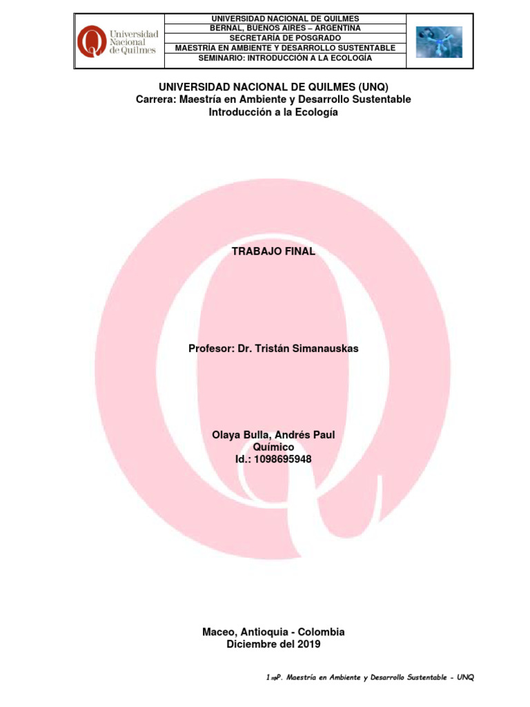 Trabajo Final Intro Ecologia Andres Olaya | PDF | Los bosques | Selva