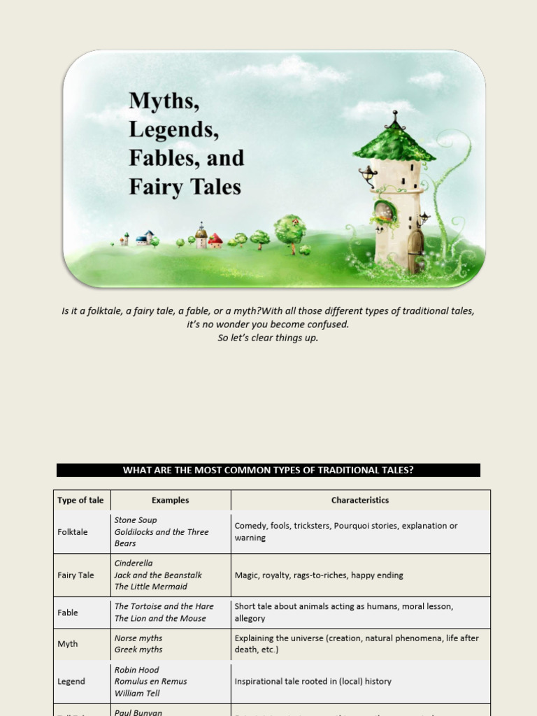 Types of Traditional Tales Explained | PDF | Fairy Tales | Greek Mythology