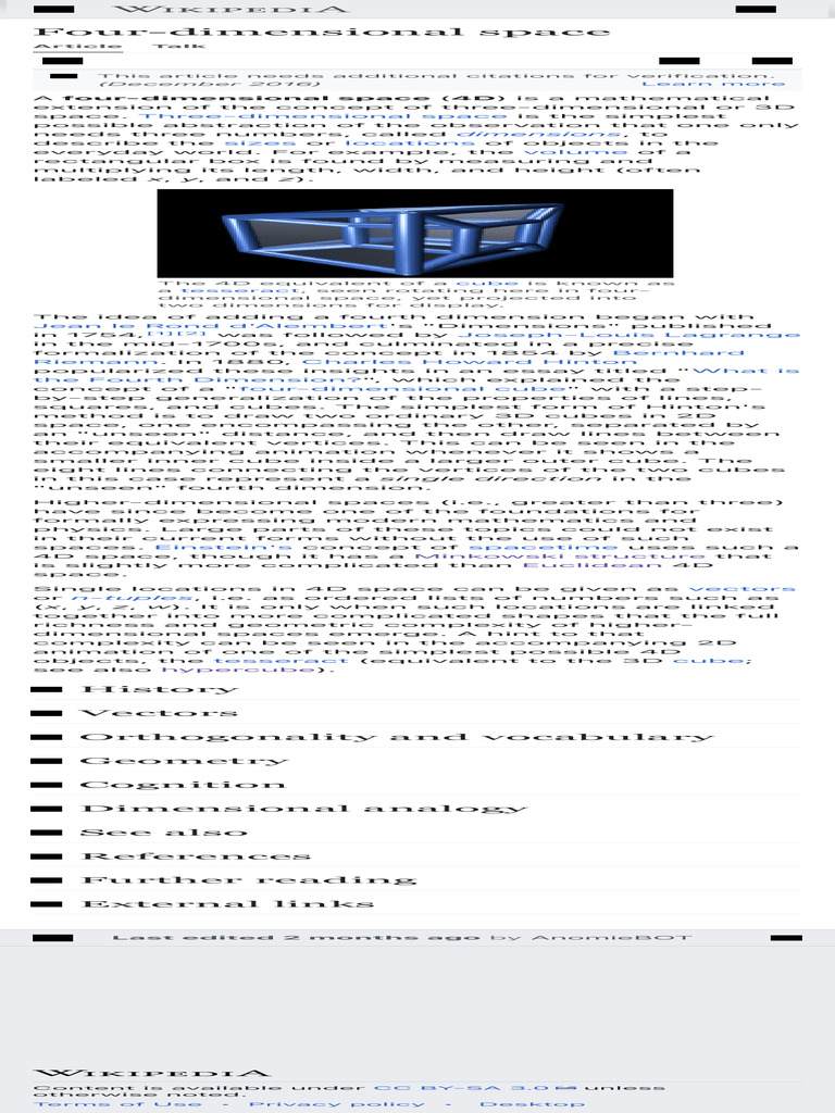 Four-Dimensional Space - Wikipedia | Download Free PDF | Dimension | Geometry