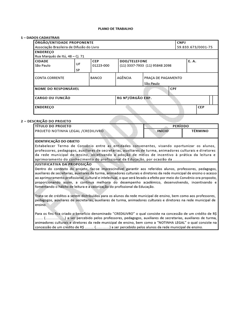 Modelo Plano de Trabalho | PDF