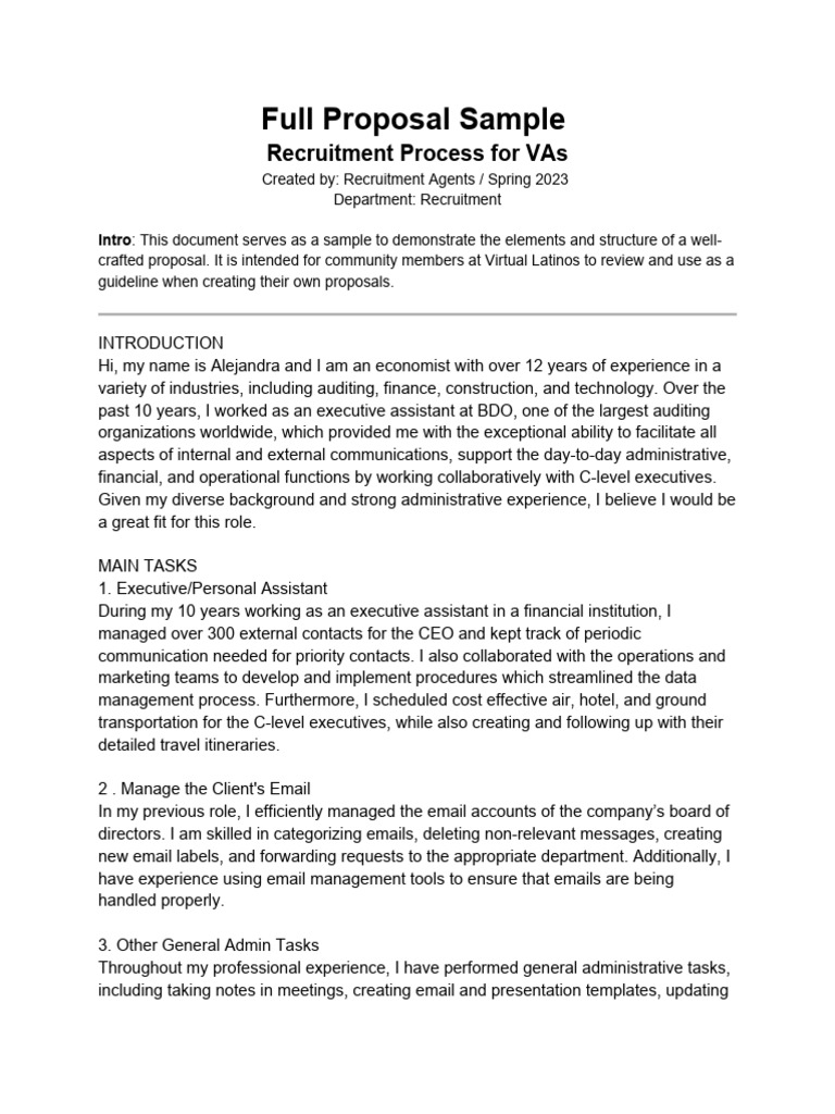 Virtual Latinos - Recruitment Process Full Proposal Sample | PDF ...