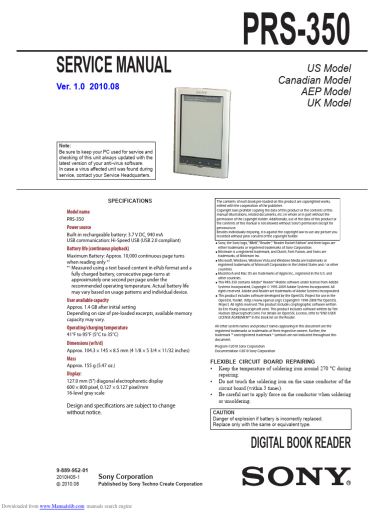 Sony PRS-350 Service Manual | PDF | Microsoft Windows | Trademark