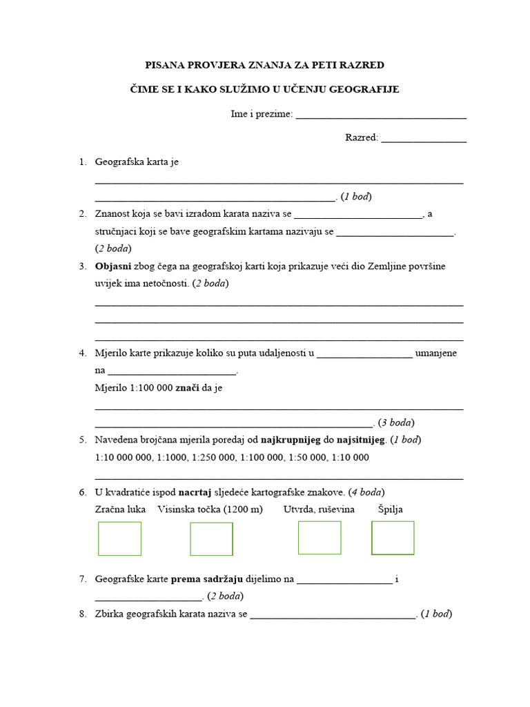 5.a - Pisana Provjera Znanja Za Peti Razred | PDF