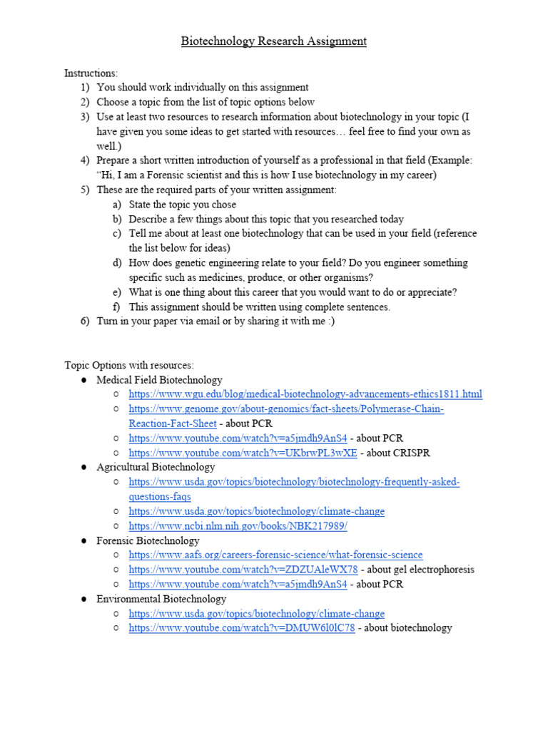Rhs Biotechnology Research Assignment | PDF | Polymerase Chain Reaction ...
