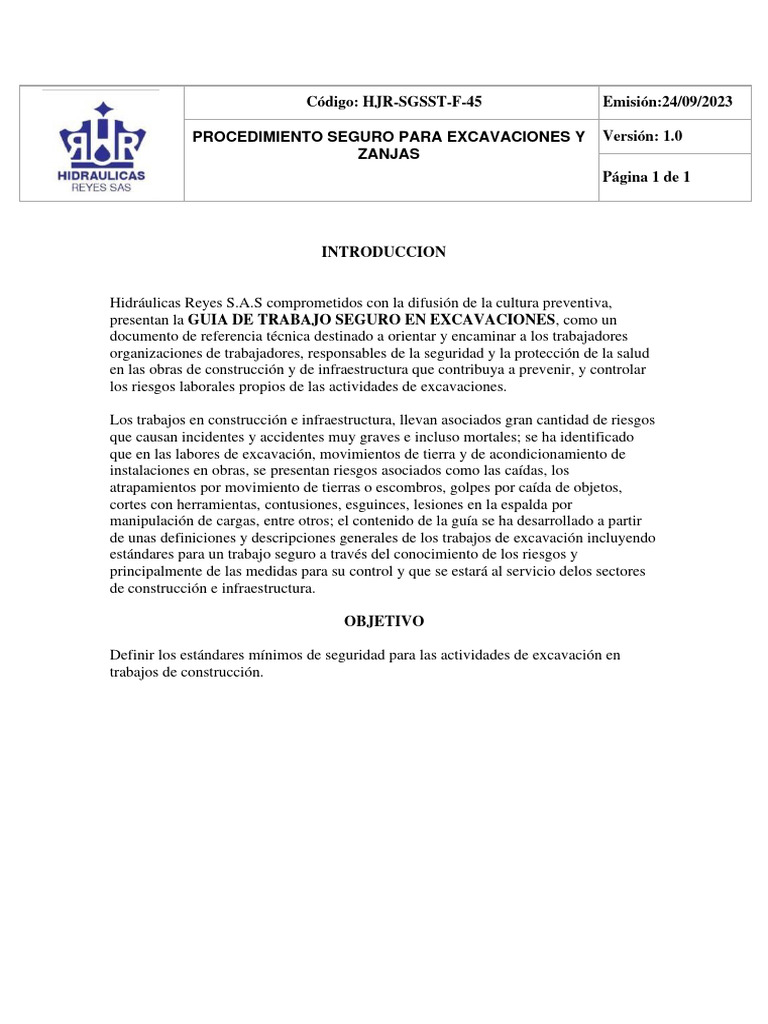 Procedimiento para Excavacion y Zanjas | PDF | Suelo | Agua subterránea