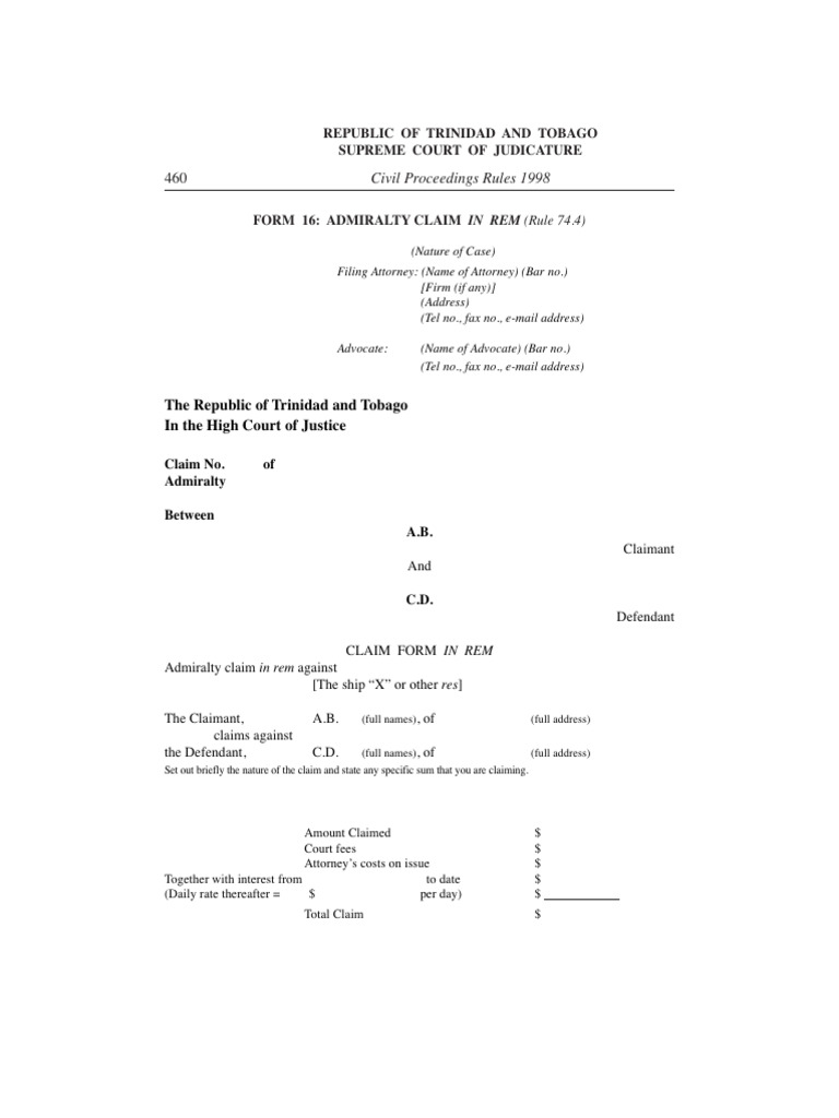 Form 16 | PDF | In Rem Jurisdiction | Civil Law (Common Law)