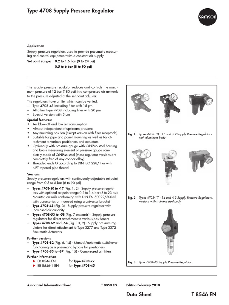 Type 4708 Supply Pressure Regulator | PDF | Valve | Actuator