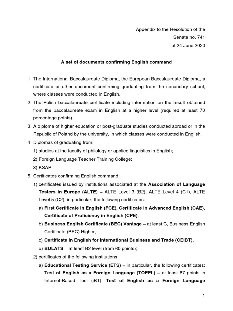 English Proficiency Certification Requirements | PDF | Test Of English ...