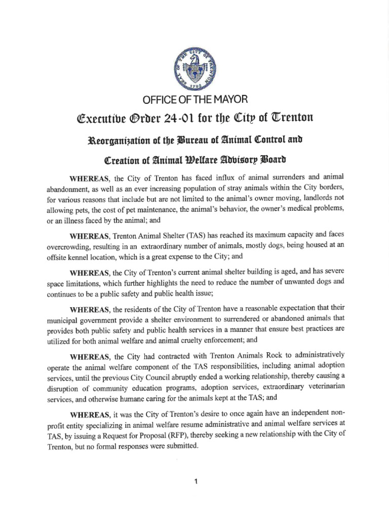 Trenton Animal Shelter Executive Order | PDF