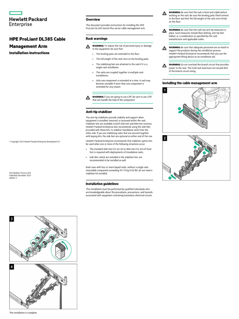 Cable Management Arm Installation Instructions For HPE ProLiant DL385 Gen10 Plus Servers ...