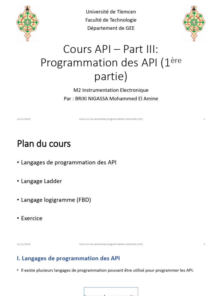 Programmation API: Langage Ladder | PDF | Automate programmable industriel | Langage de ...