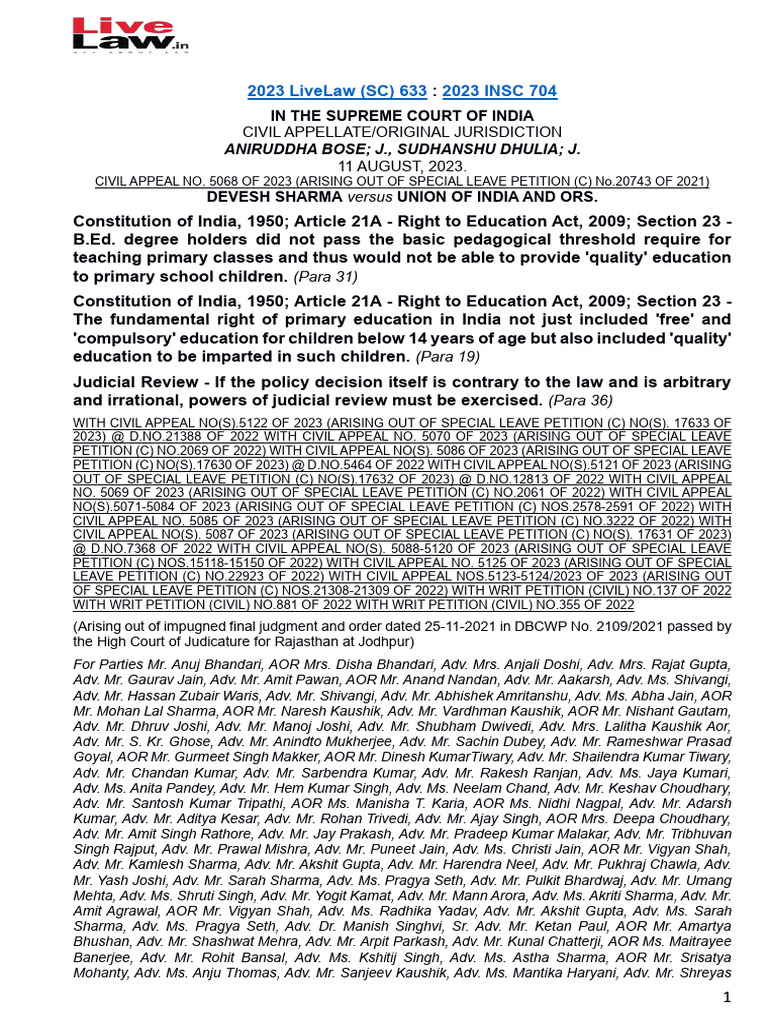 B.Ed D.El - Ed Case Supreme Court | Download Free PDF | Teachers | Curriculum