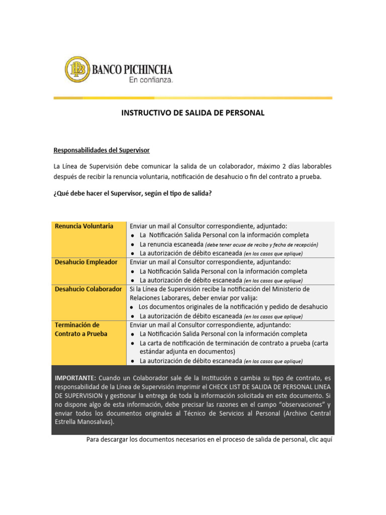 Instructivo Salida Personal | PDF | Desalojo