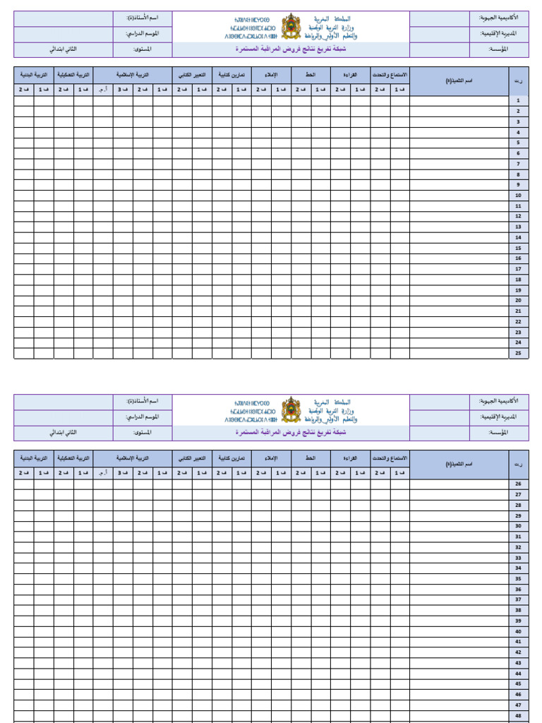 Grille de Notes - 2 - ARABE - cariatmaaref.Com | PDF