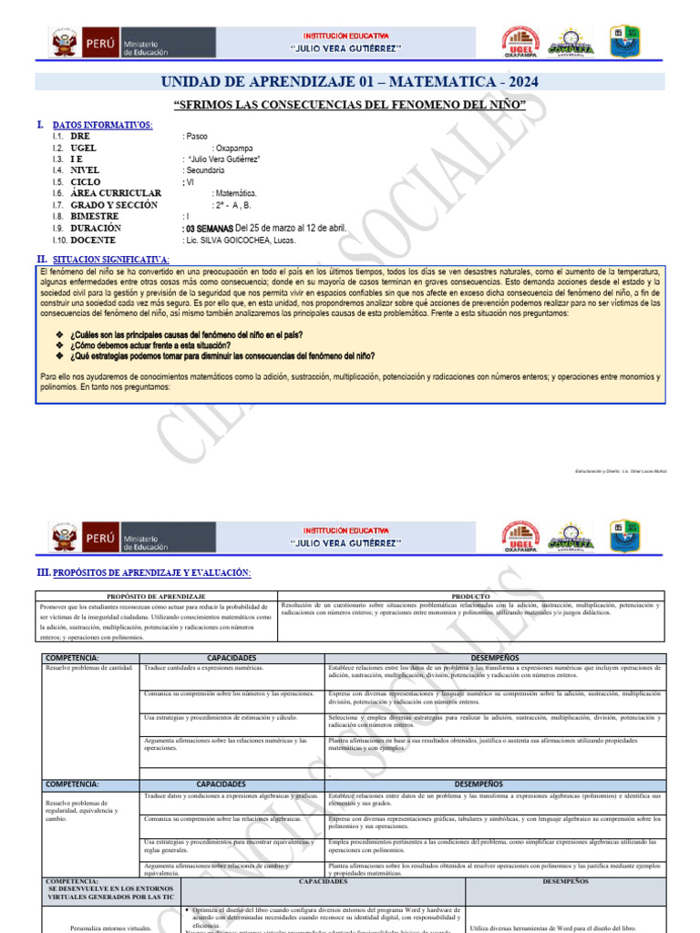 Unidad #1 Mat. 2°. | PDF | Aprendizaje | Multiplicación
