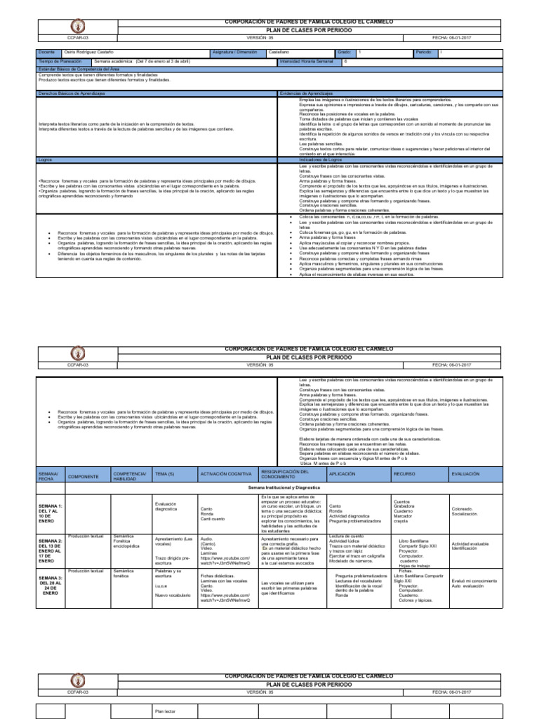 Grado 1ro Periodo 1 Castellano | PDF | Palabra | Lengua española