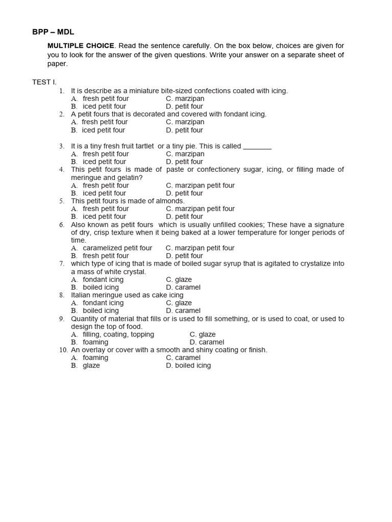 BPP MDL2 | PDF | Cakes | Baked Goods