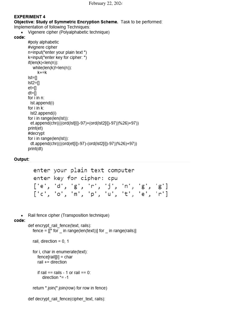 Experiment 4 Objective: Study of Symmetric Encryption Scheme. Task To Be Performed | PDF ...