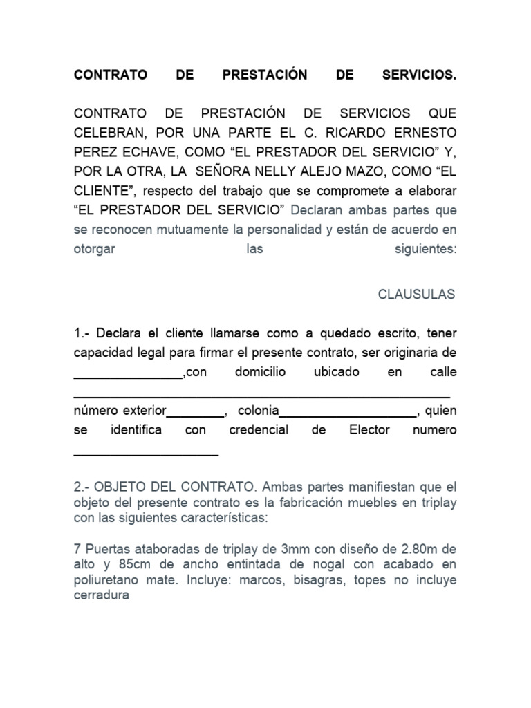 Contrato de Prestacon de Servicios Con Carpintero | PDF