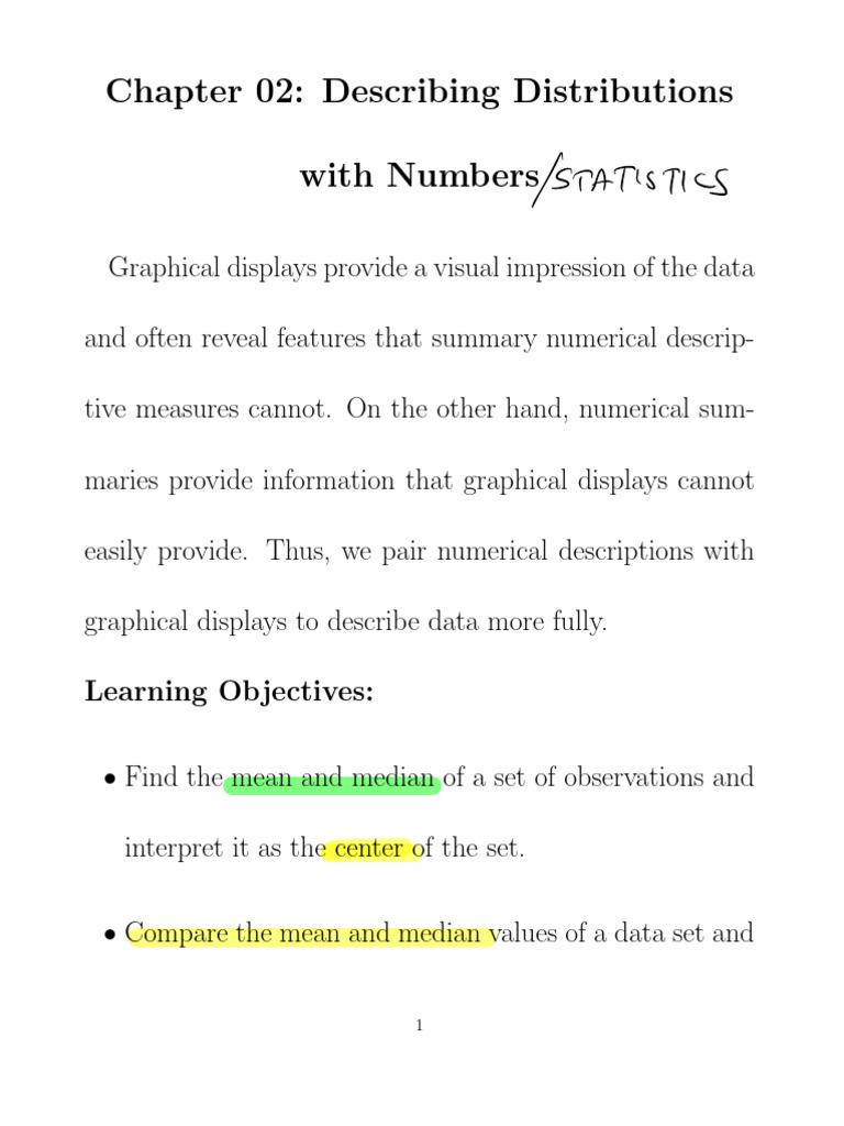 Chapter 02-Describing Distributions With Numbers-2023!09!13 | PDF | Statistical Theory | Statistics