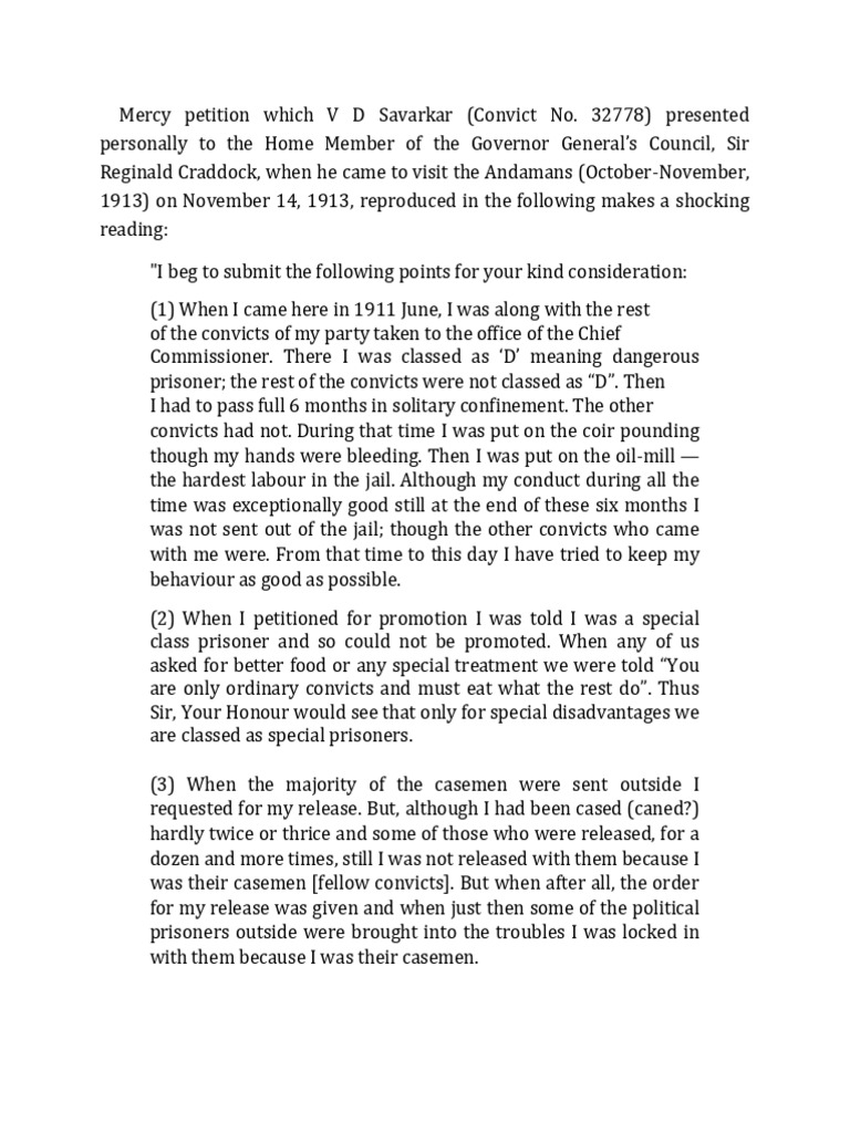 Savarkar's 1913 Mercy Petition | PDF | Prison