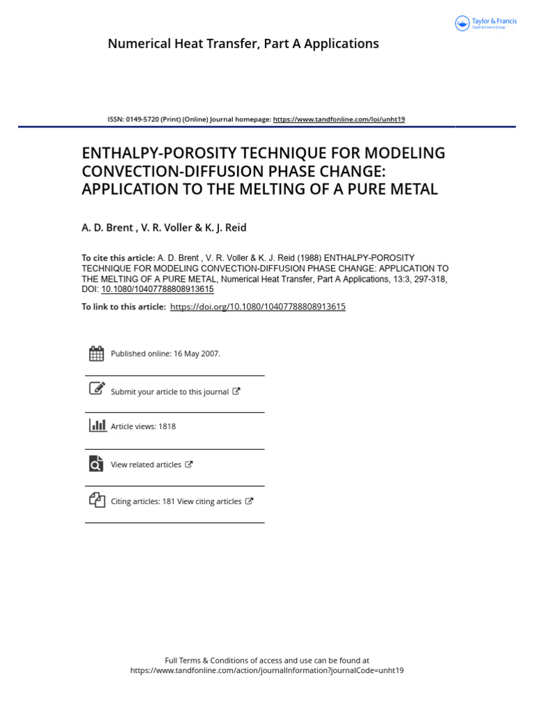 ENTHALPY POROSITY TECHNIQUE FOR MODELING CONVECTION DIFFUSION PHASE ...