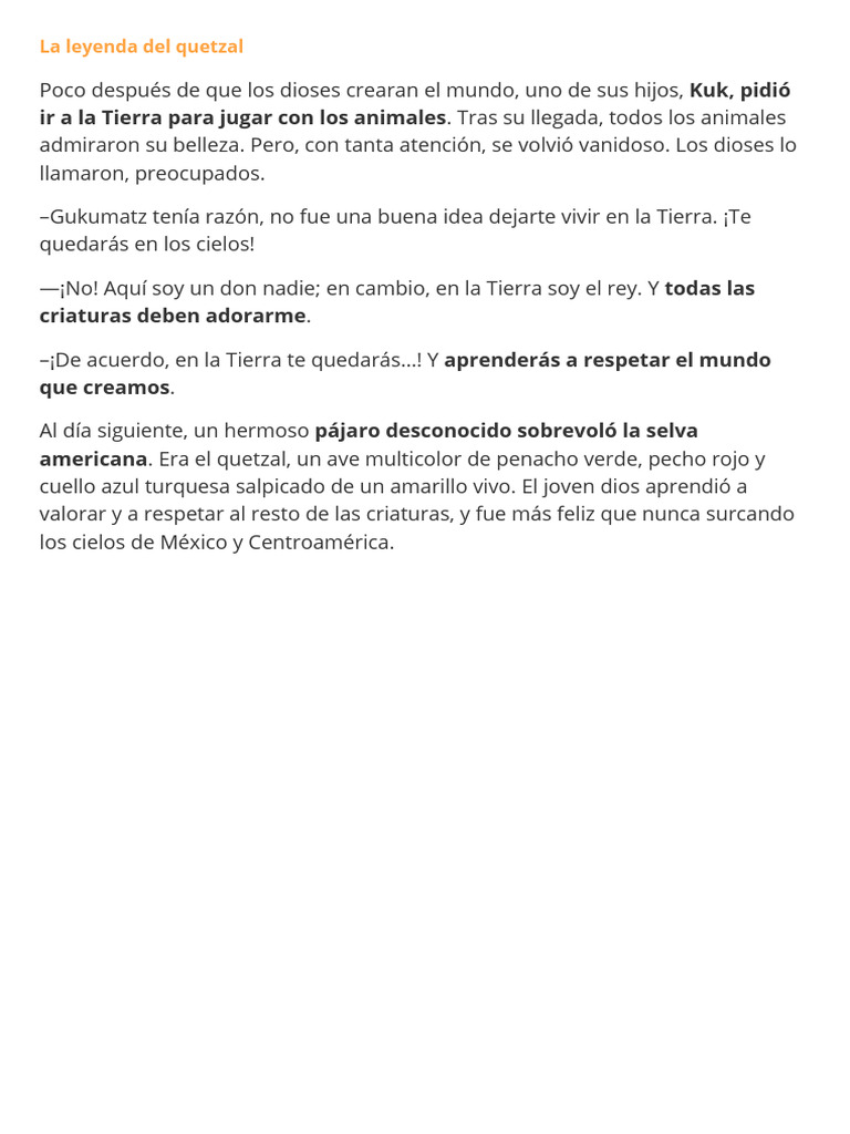 La Leyenda Del Quetzal | PDF
