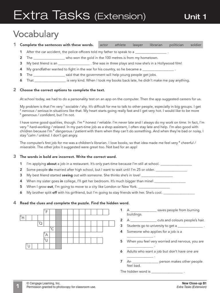 Ncu b1 Extra Tasks Extension U1 | PDF