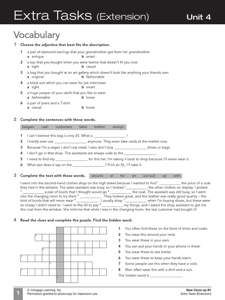 ncu_b1_extra_tasks_extension_u4 | PDF | Clothing | Fashion